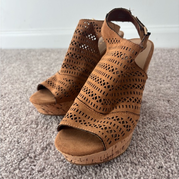 Sun + Stone | Shoes | Sun Stone Tan Cutout Wedge Sandals | Poshmark